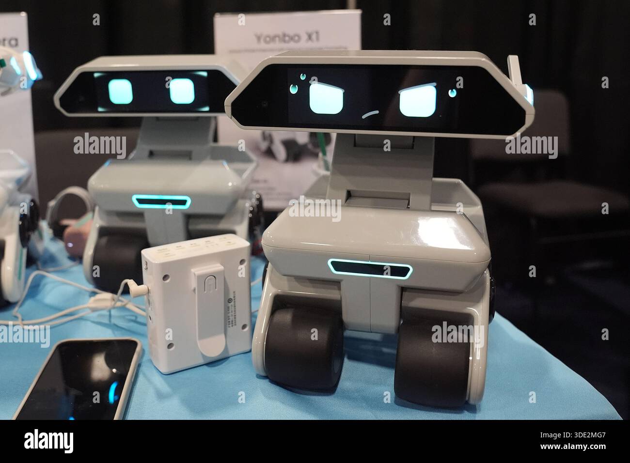 Yonbo X1 robots are pictured at a Yonbo booth during the CES Unveiled ...