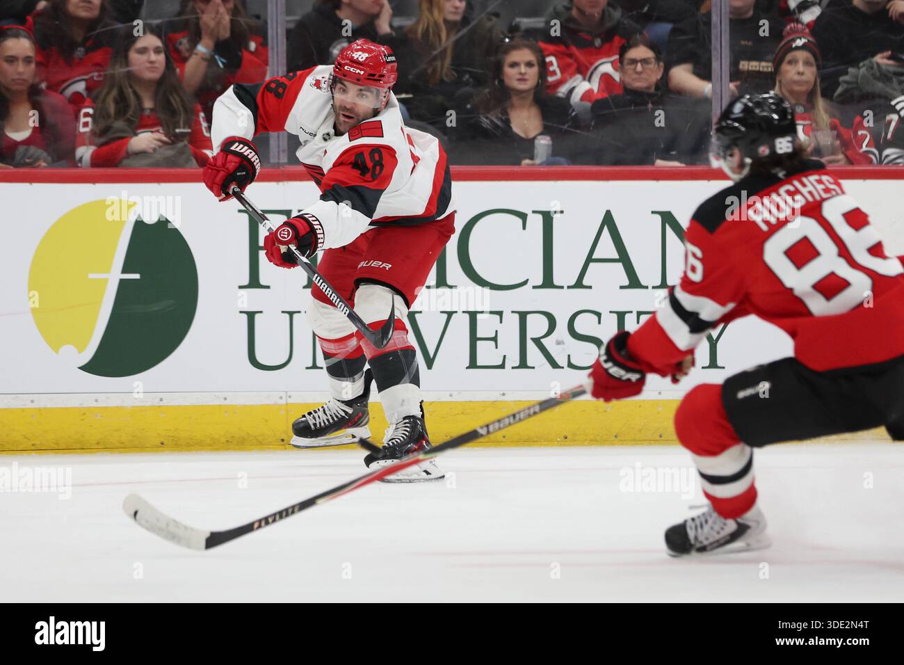 Carolina Hurricanes left wing Jordan Martinook (48) attempts a shot at ...
