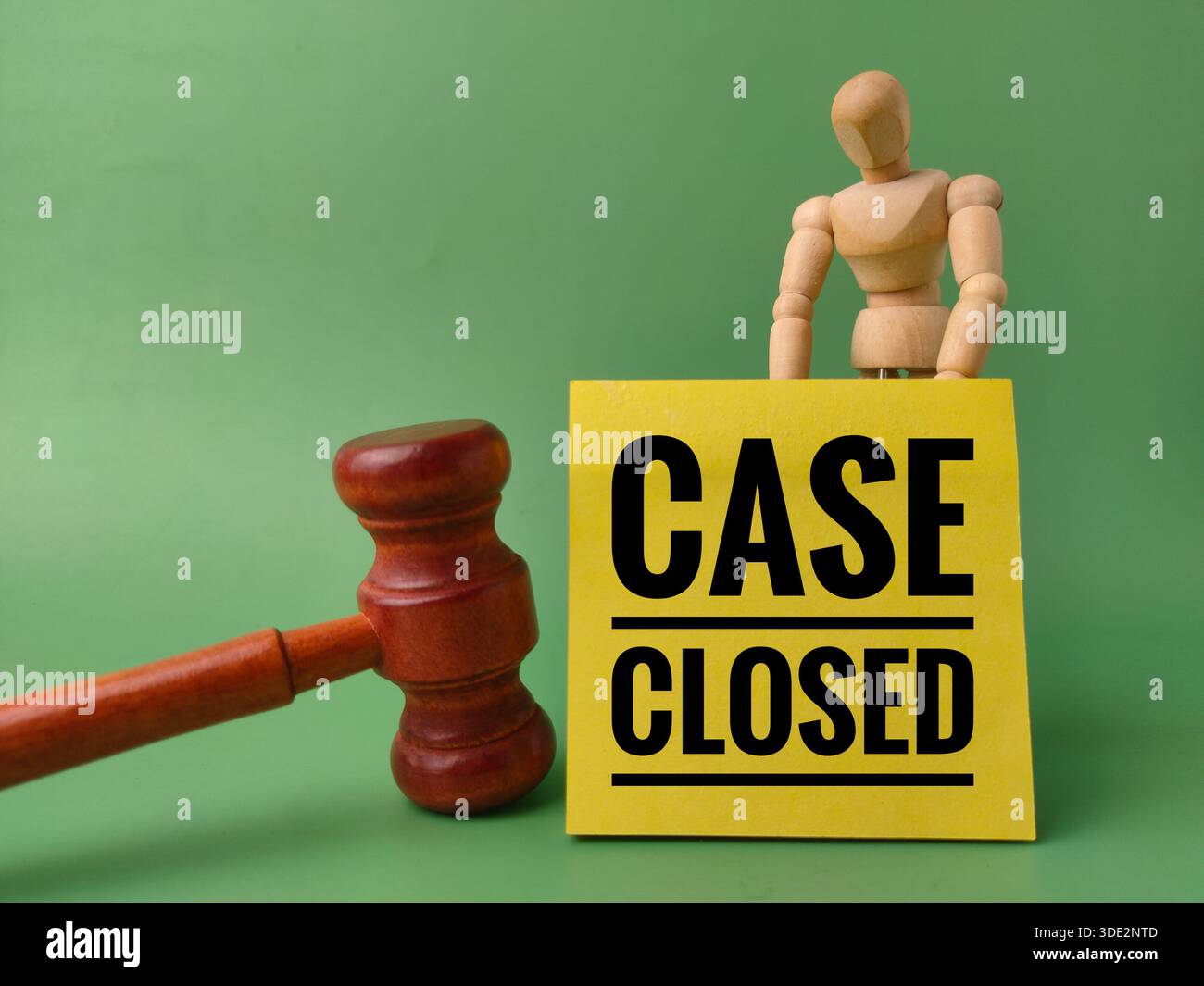 The phrase case closed in a legal context,featuring a gavel and a small ...