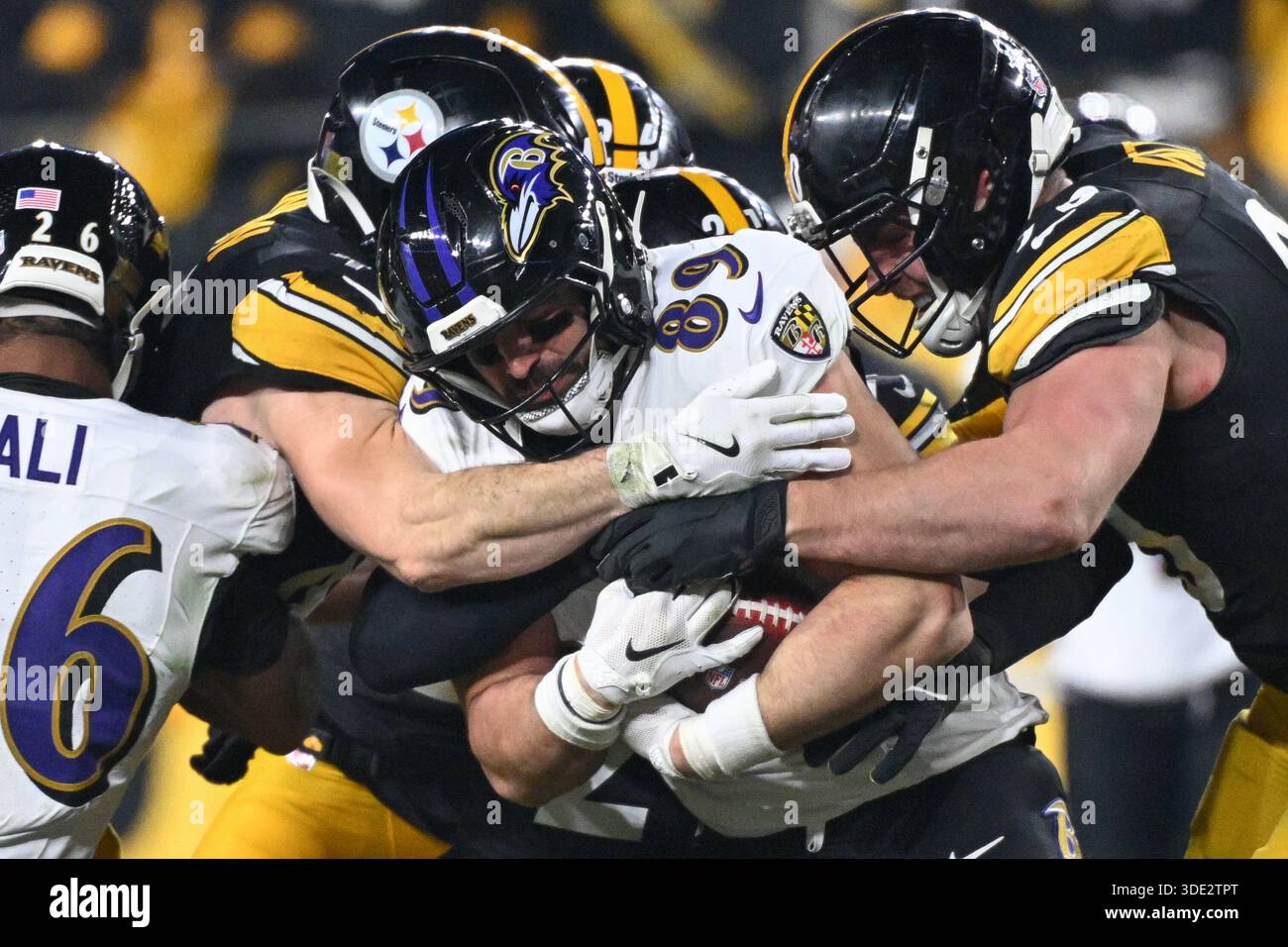 Baltimore Ravens tight end Mark Andrews (89) is tackled during the ...