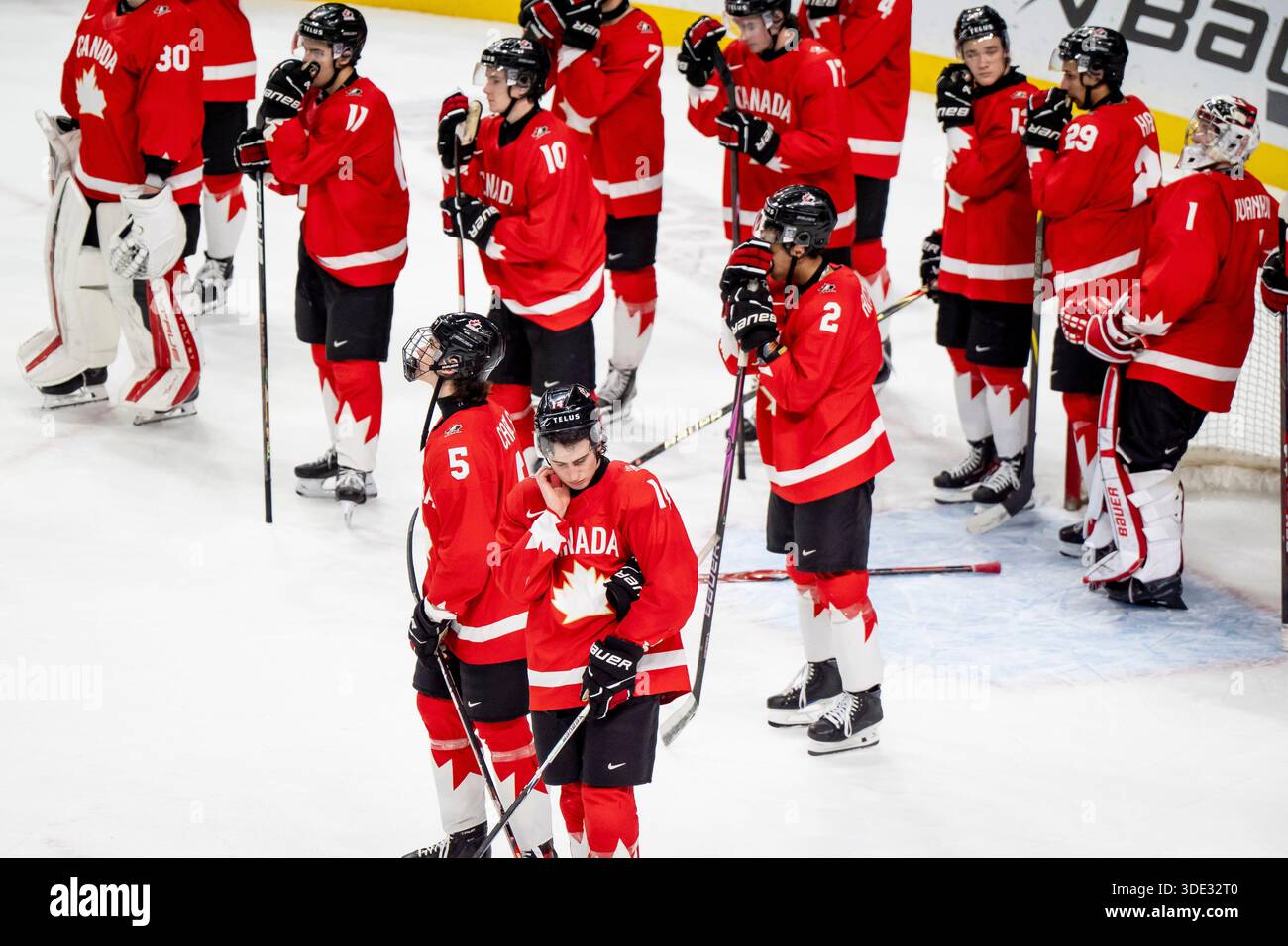 Team Canada players react after loosing to Czechia in semifinal IIHF ...