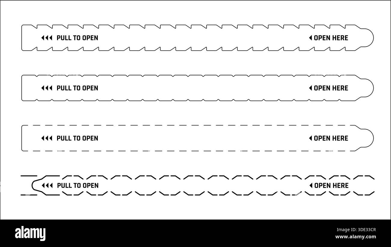 Box package perforated tear strip border line. Vector black and white ...