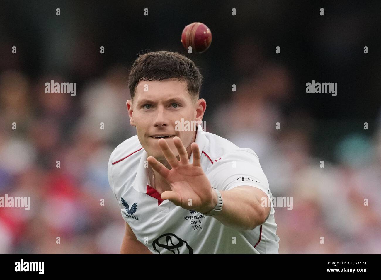 England's Matthew Potts catches the ball during play on day two of the ...