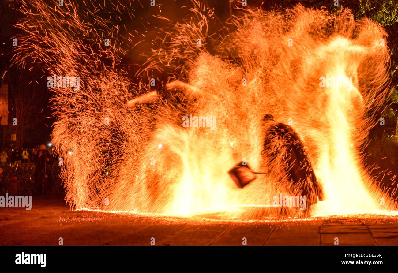 Folk artists perform the intangible cultural heritage performances for ...