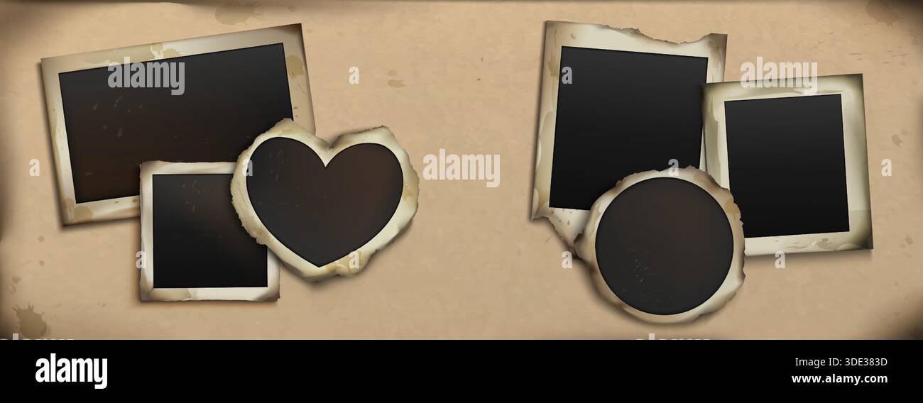 Vintage photos on dirty album page. Vector realistic illustration of ...