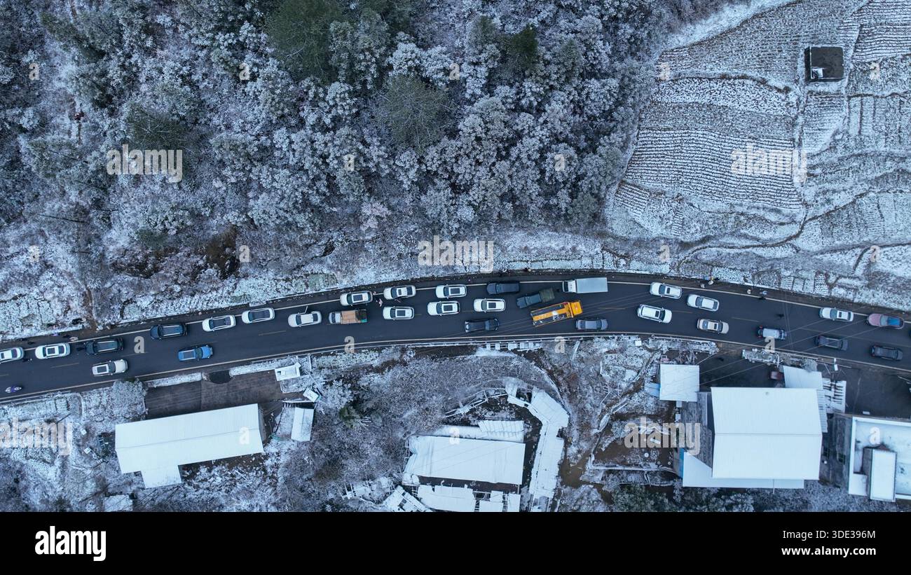 Aerial photo shows snow scenery in Tushi Town, Youyang Tujia and Miao ...