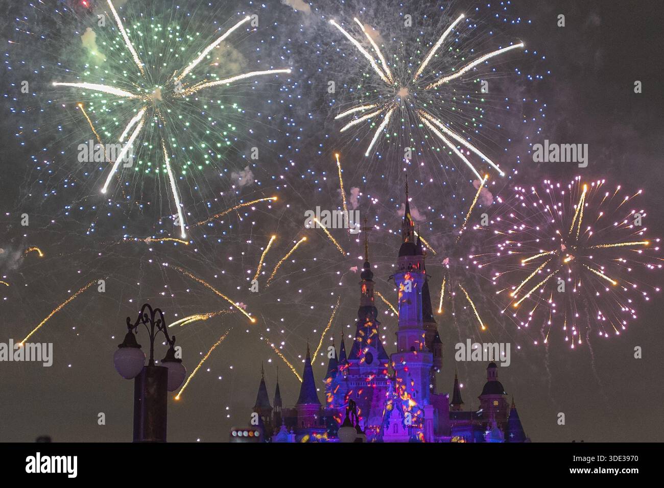 A firework show stages at Shanghai Disneyland, Shanghai, China, 1 ...