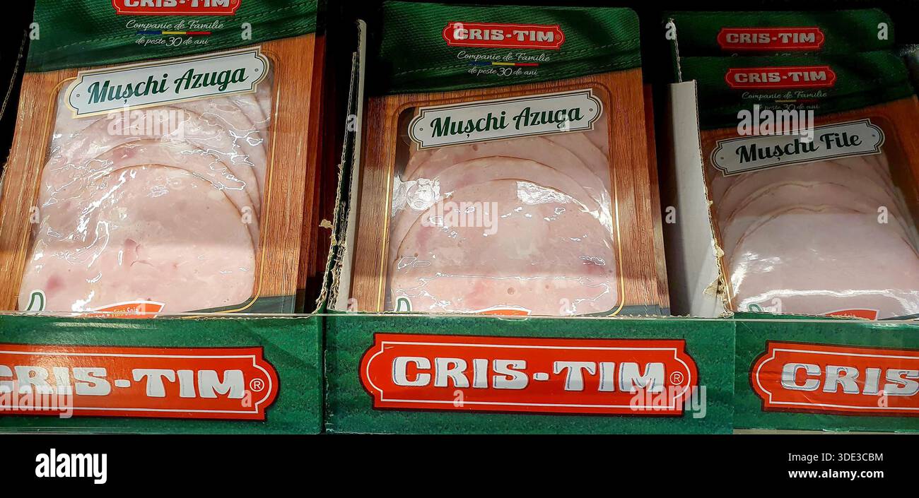 Cris Tim logo and sign on a package,Romanian producer of meat products ...