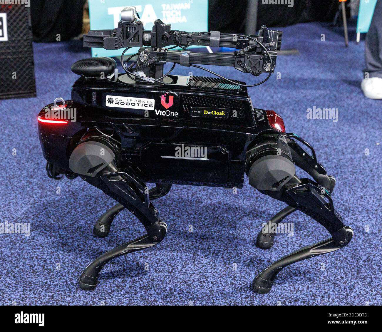 A robotic dog at the mLAB booth at Unveiled during the 2026 Consumer ...