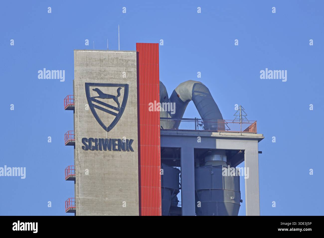 Silo with inscription and emblem of Zementfabrik Schwenk Manufacture of ...