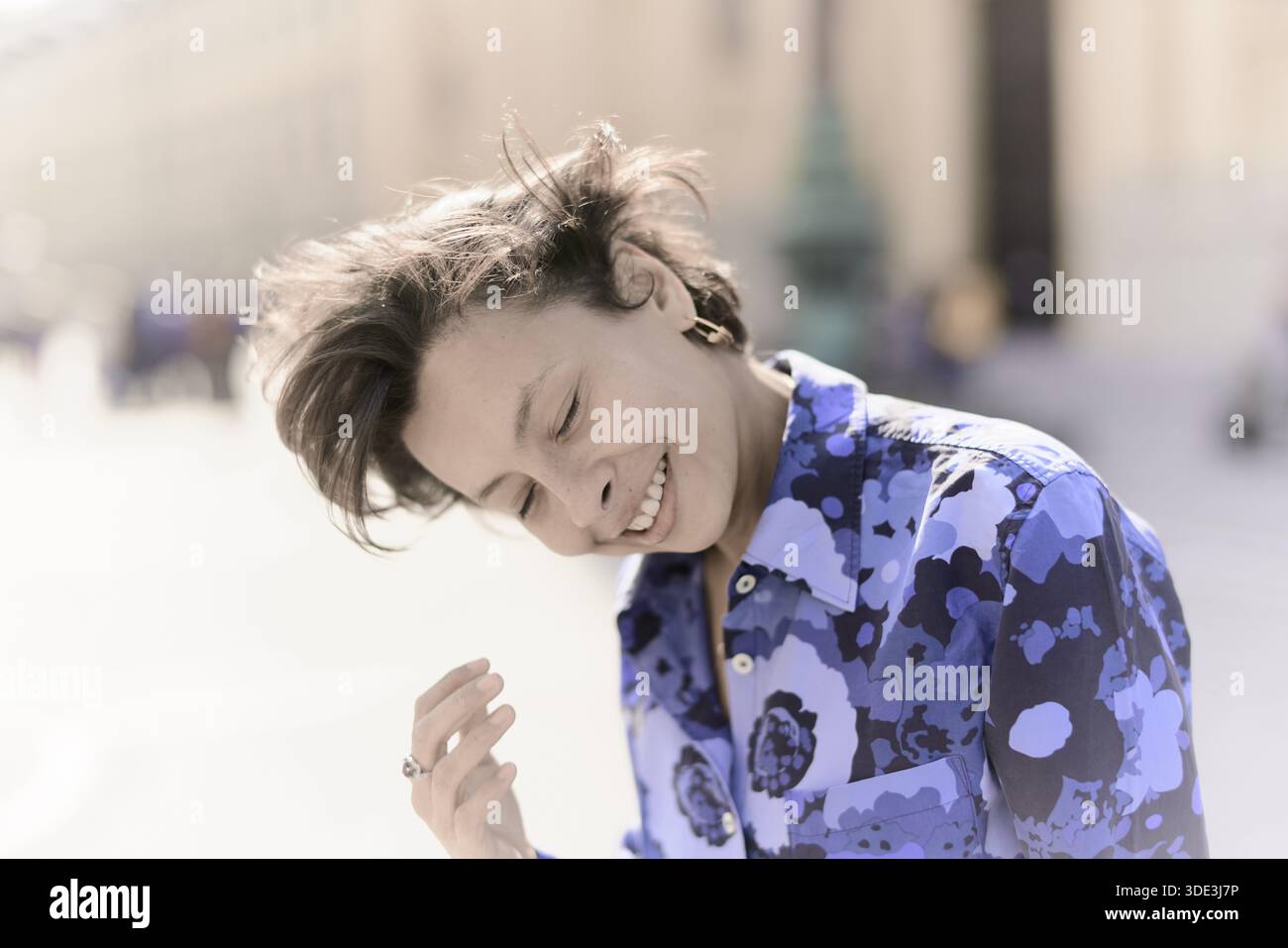 Ease of mature woman shaking mind and perspective with closed eyes ...