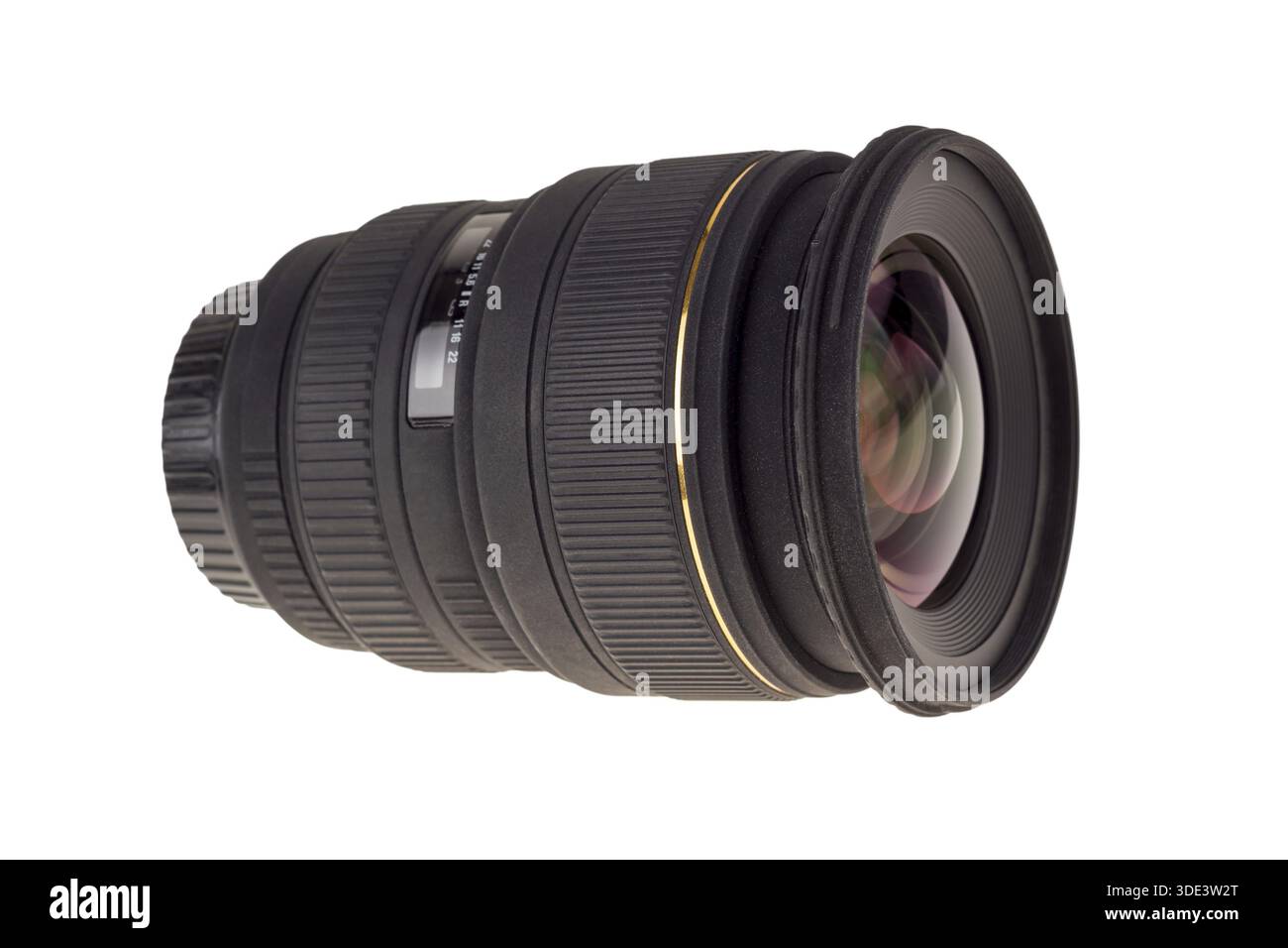 The lens of modern digital camera, a view of the front lens. Isolated ...