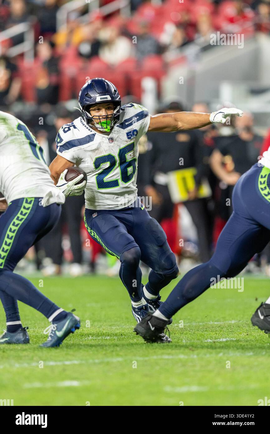 Seattle Seahawks running back Zack Charbonnet (26) runs the ball ...