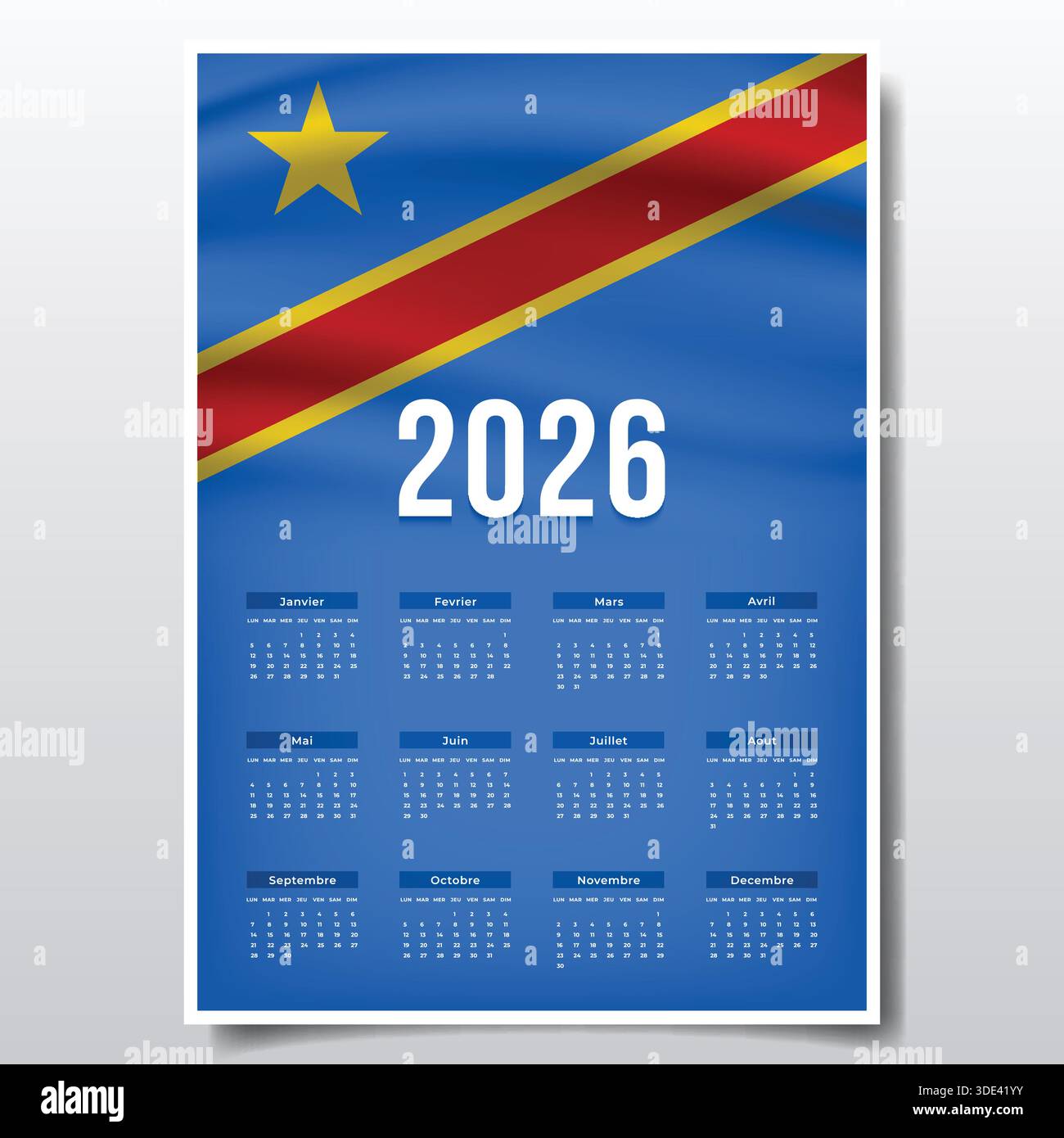 2026 Printable Calendar Design with Democratic Republic of Congo Flag ...