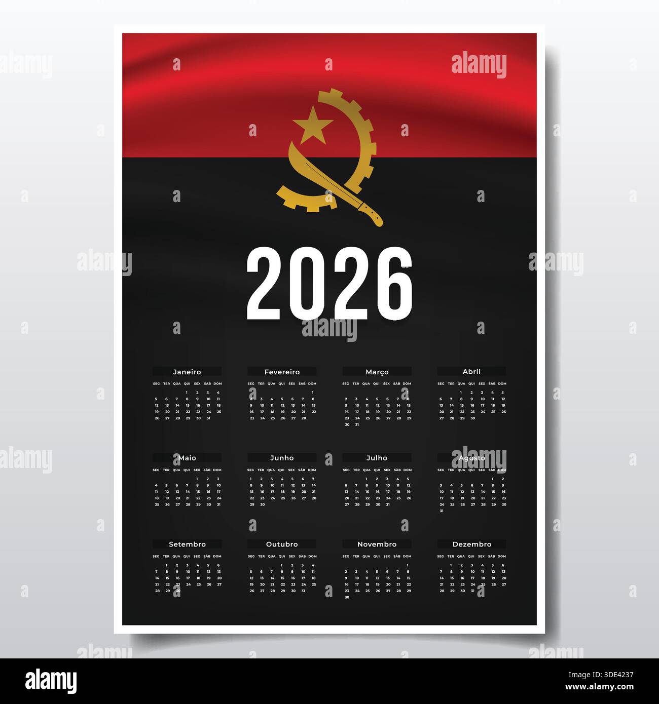2026 Printable Calendar Design with ANGOLA Flag Theme, Patriotic ANGOLA ...