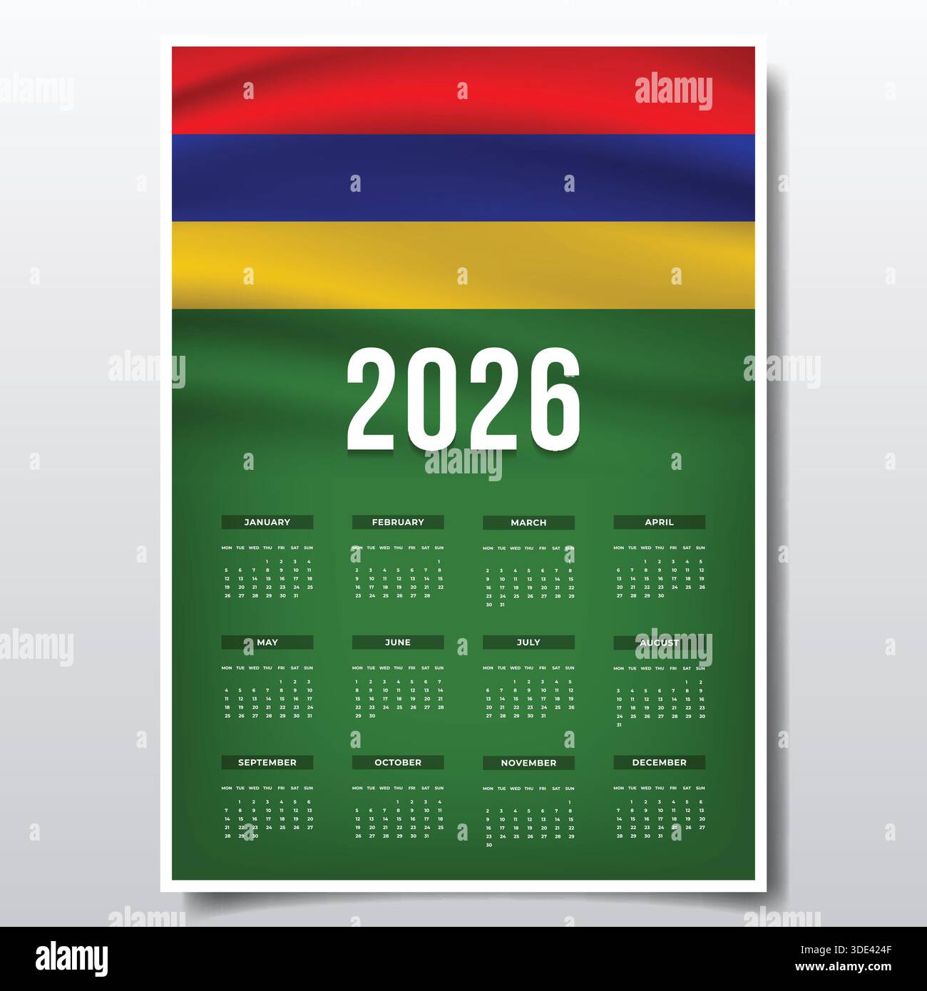2026 Printable Calendar Design with MAURITIUS Flag Theme, Patriotic ...
