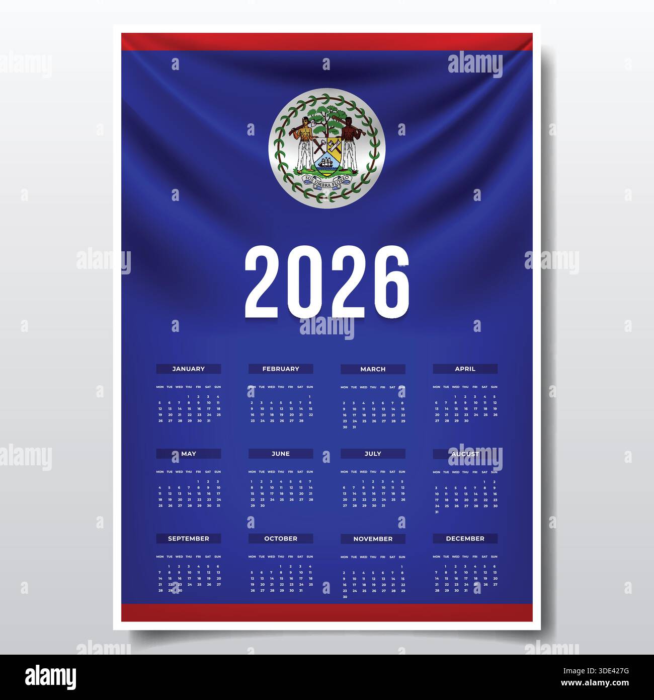 2026 Printable Calendar Design with BELIZE Flag Theme, Patriotic BELIZE ...