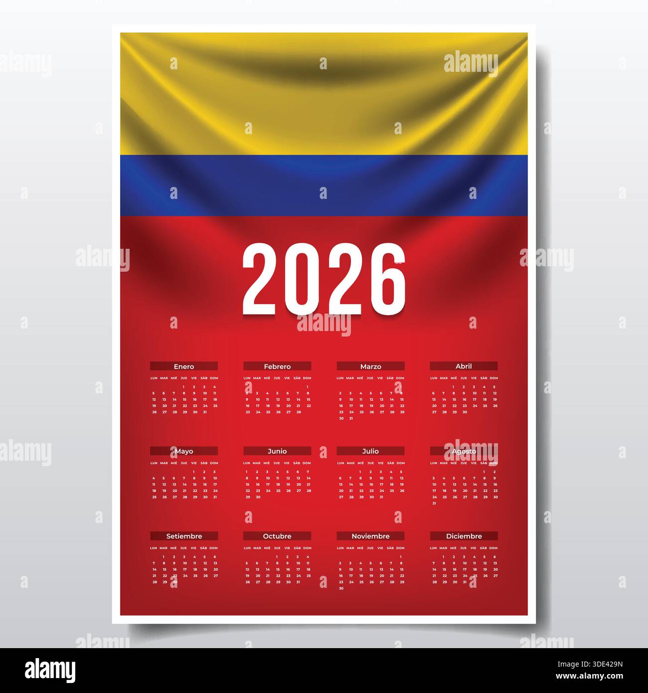 2026 Printable Calendar Design with COLOMBIA Flag Theme, Patriotic ...