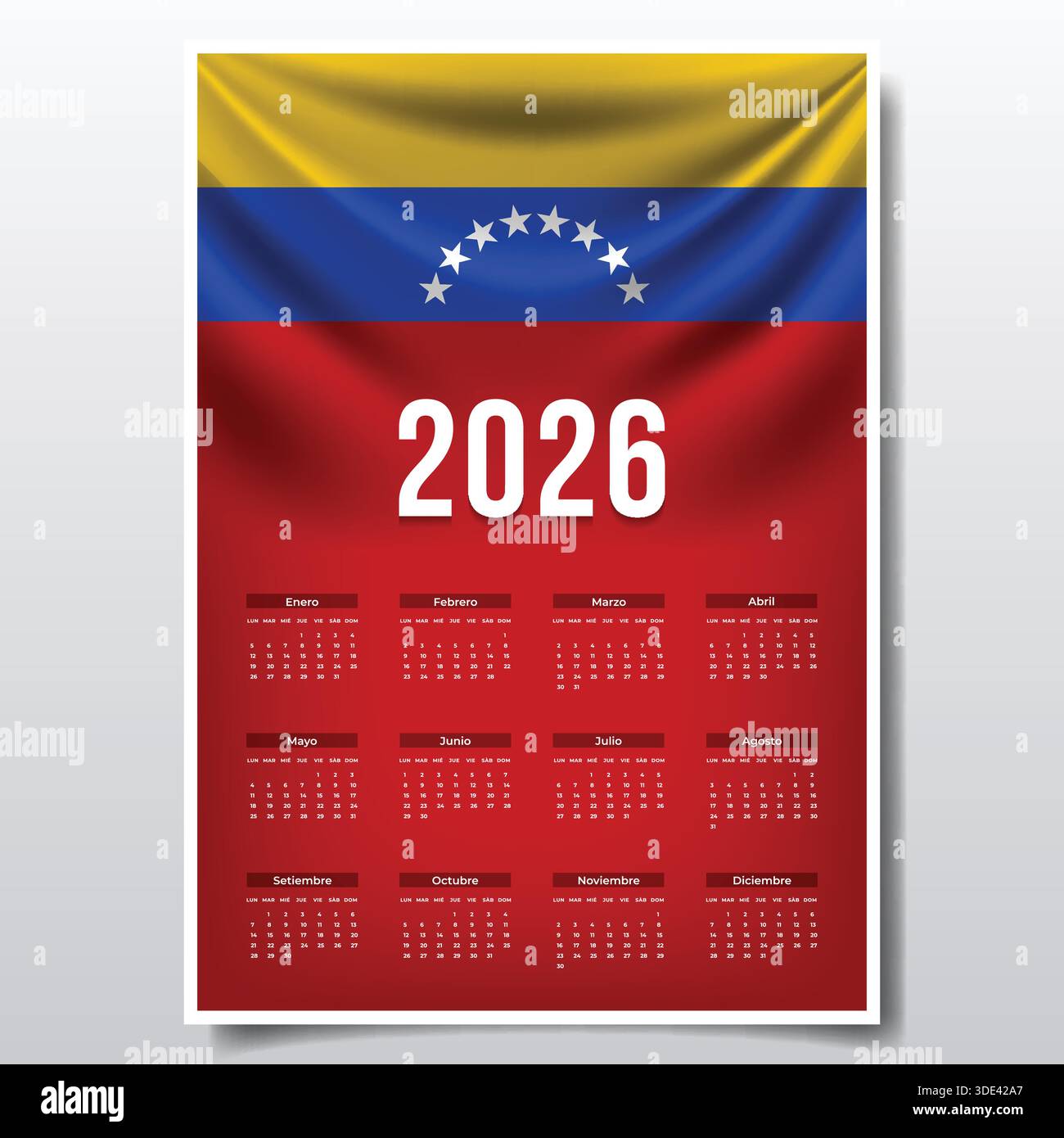 2026 Printable Calendar Design with VENEZUELA Flag Theme, Patriotic ...