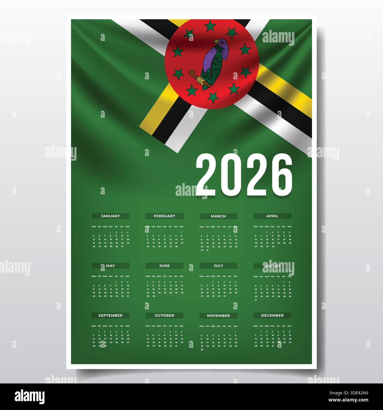 2026 Printable Calendar Design with DOMINICA Flag Theme, Patriotic ...