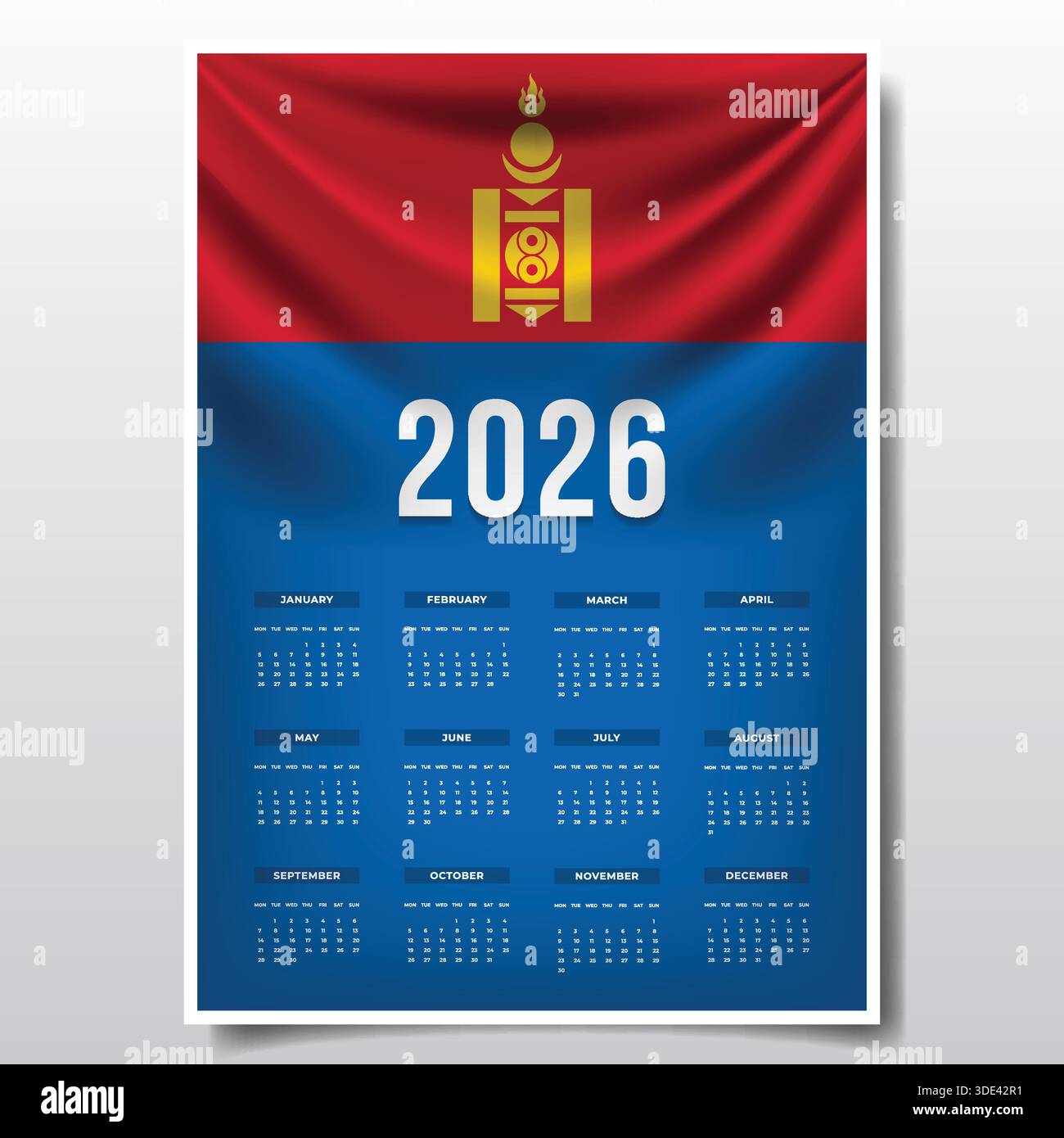 2026 Printable Calendar Design with MONGOLIA Flag Theme, Patriotic ...
