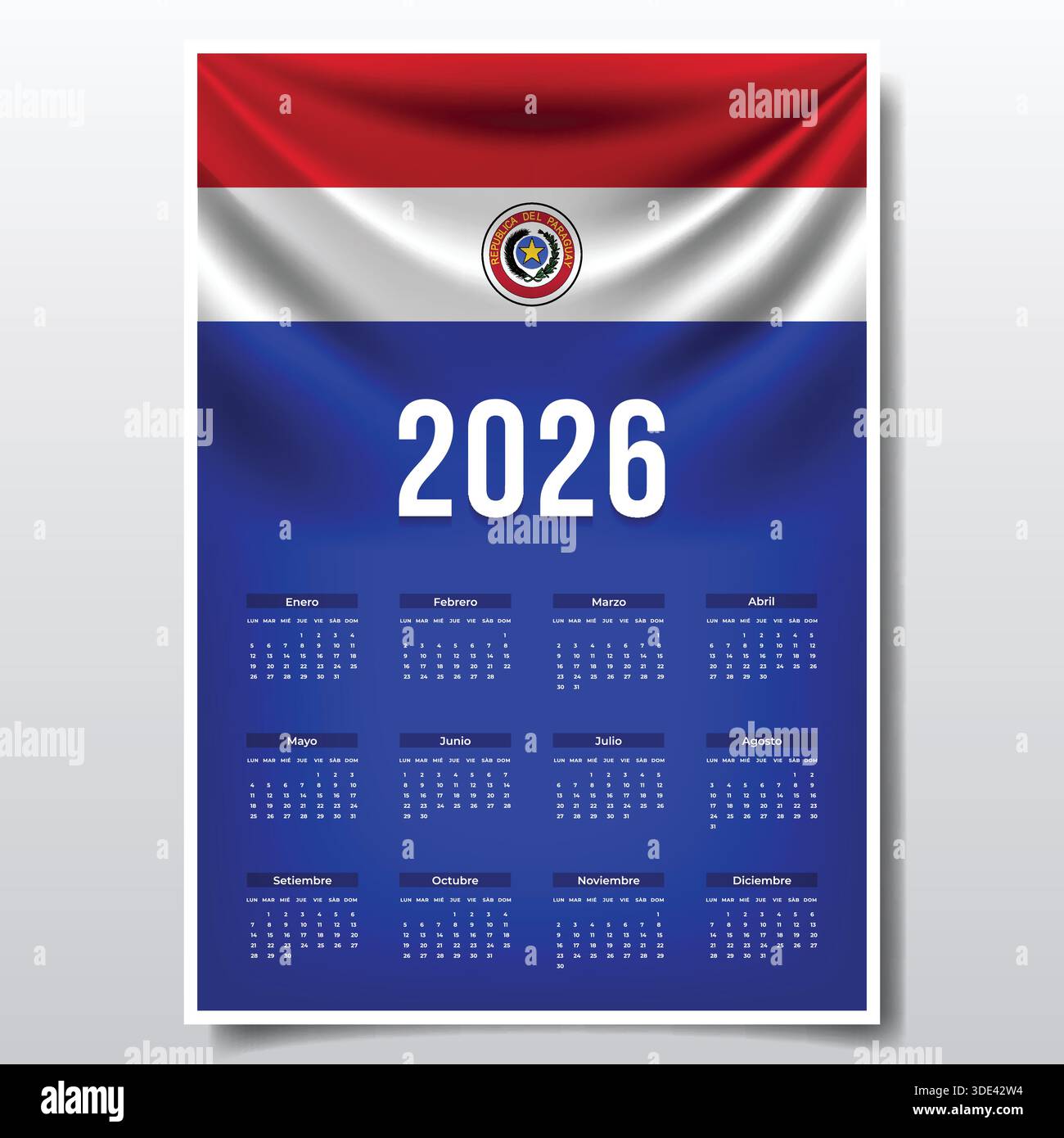 2026 Printable Calendar Design with PARAGUAY Flag Theme, Patriotic ...