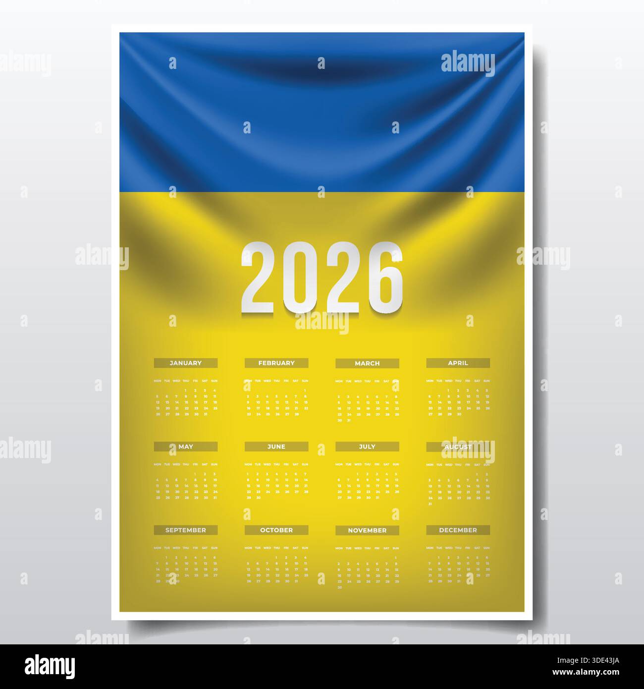 2026 Printable Calendar Design with UKRAINE Flag Theme, Patriotic ...