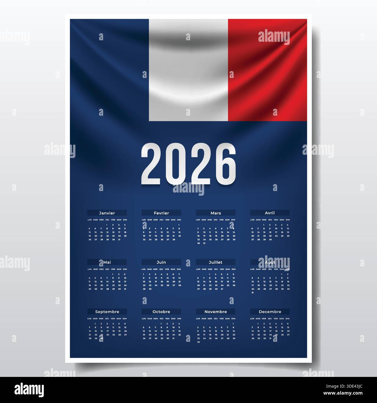 2026 Printable Calendar Design with FRANCE Flag Theme, Patriotic FRANCE ...