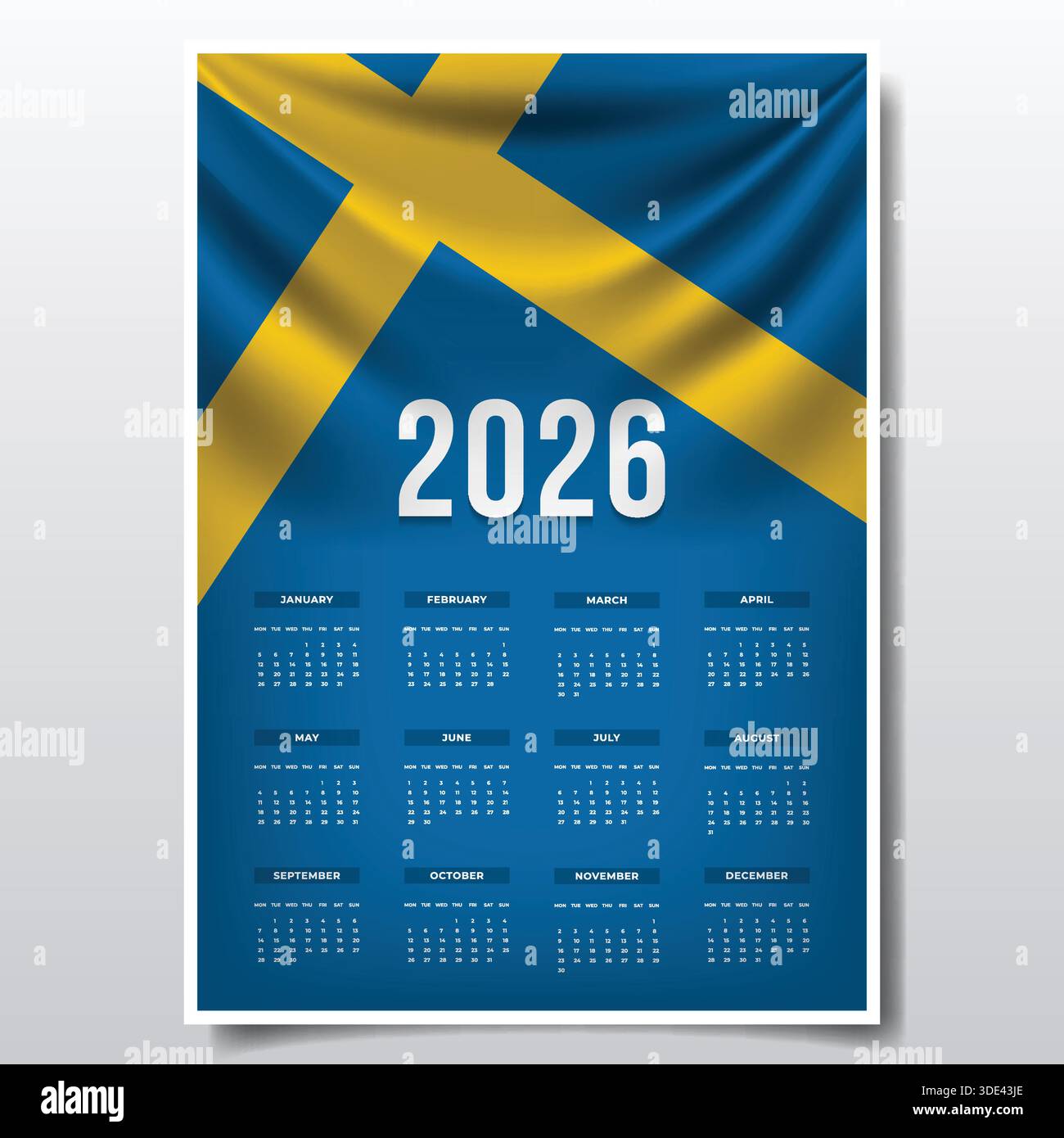 2026 Printable Calendar Design with SWEDEN Flag Theme, Patriotic SWEDEN ...