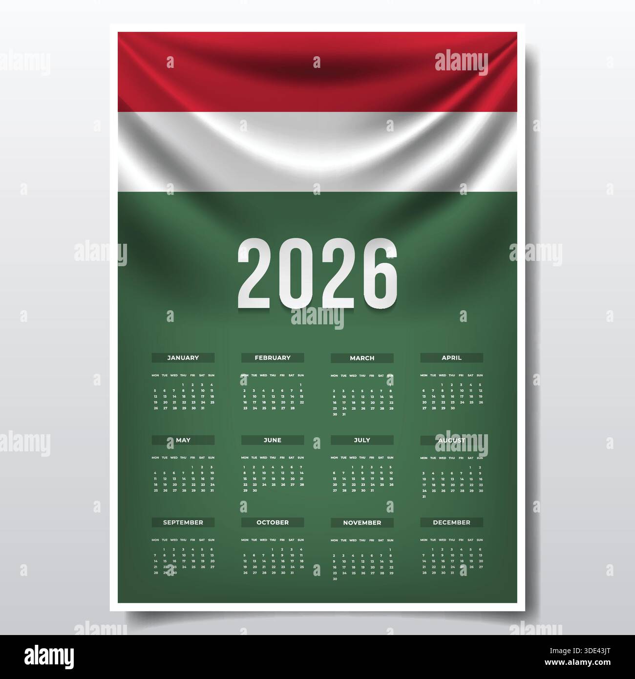 2026 Printable Calendar Design with HUNGARY Flag Theme, Patriotic ...