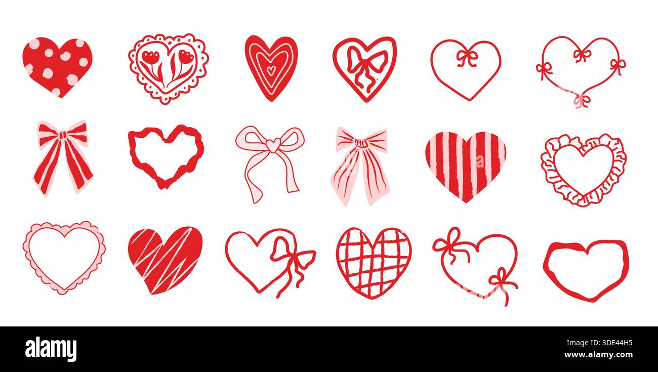 Valentine retro whimsical hearts and bows decorative clipart set with ...