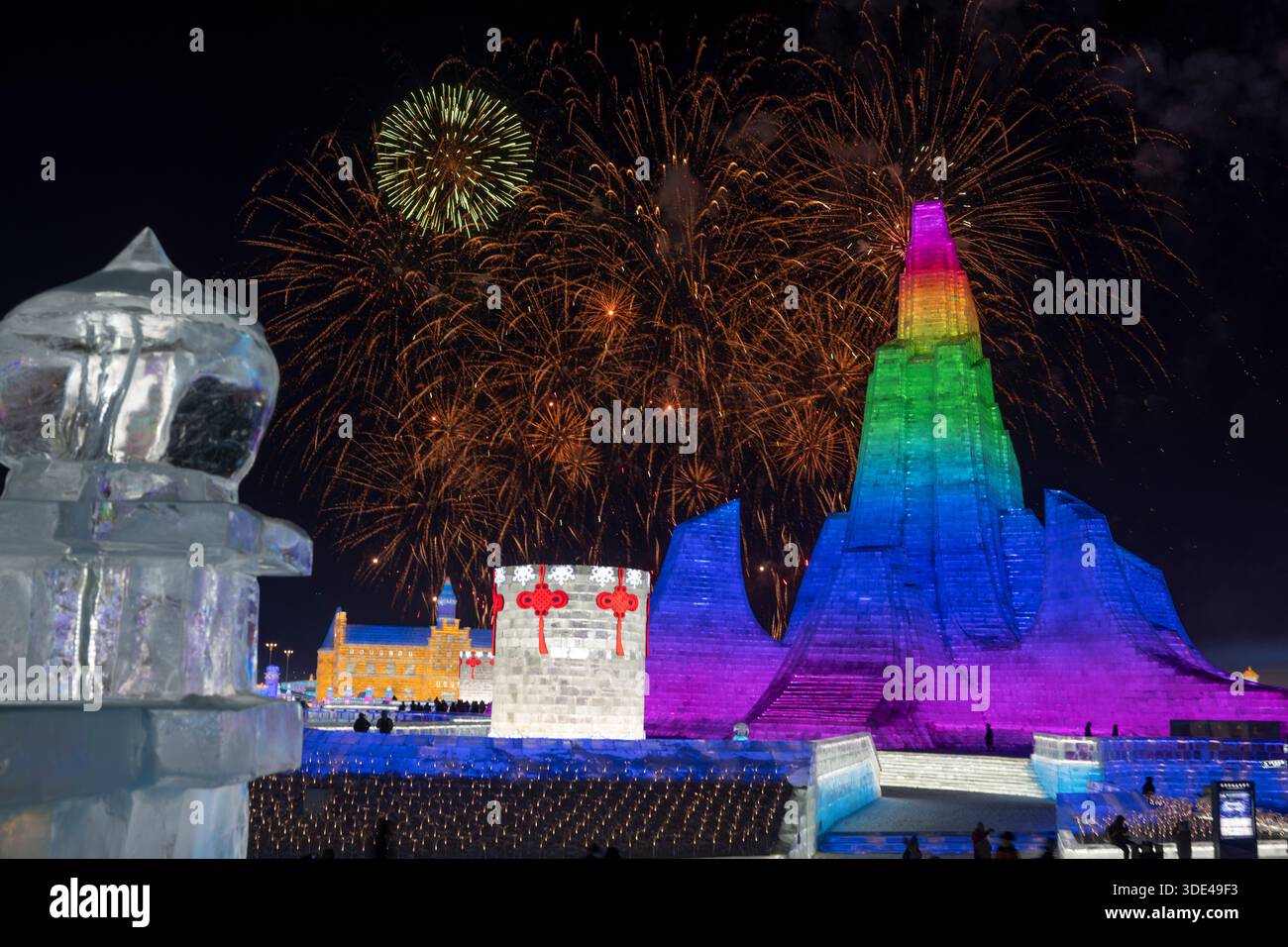 Fireworks are set off during the opening ceremony for the annual Ice ...