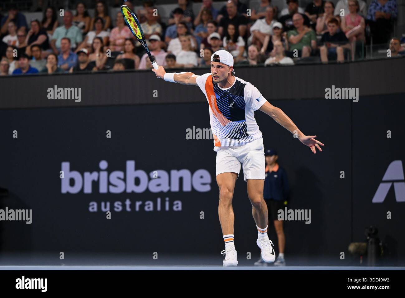 Márton Fucsovics of Hungary in action against Daniil Medvedev during ...