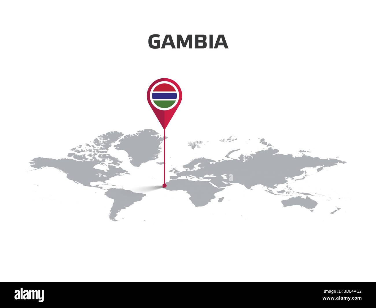 GAMBIA Location Pin on World Map with Flag in Pin's Body Stock Vector ...