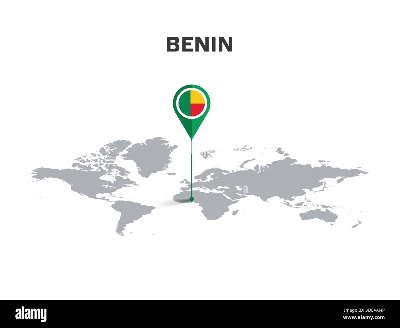 BENIN Location Pin on World Map with Flag in Pin's Body Stock Vector ...
