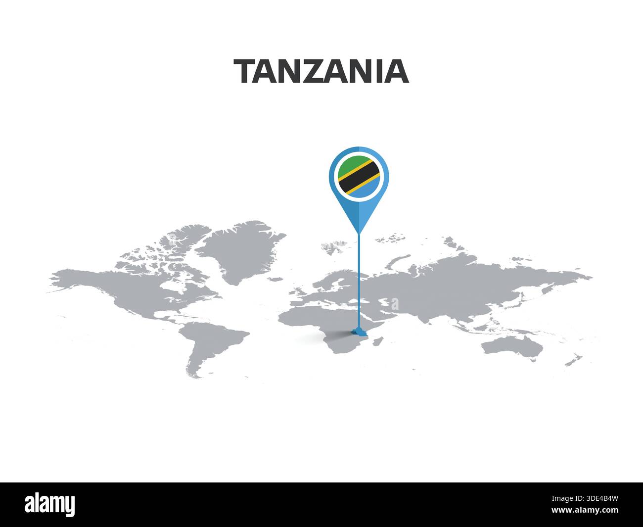TANZANIA Location Pin on World Map with Flag in Pin's Body Stock Vector ...