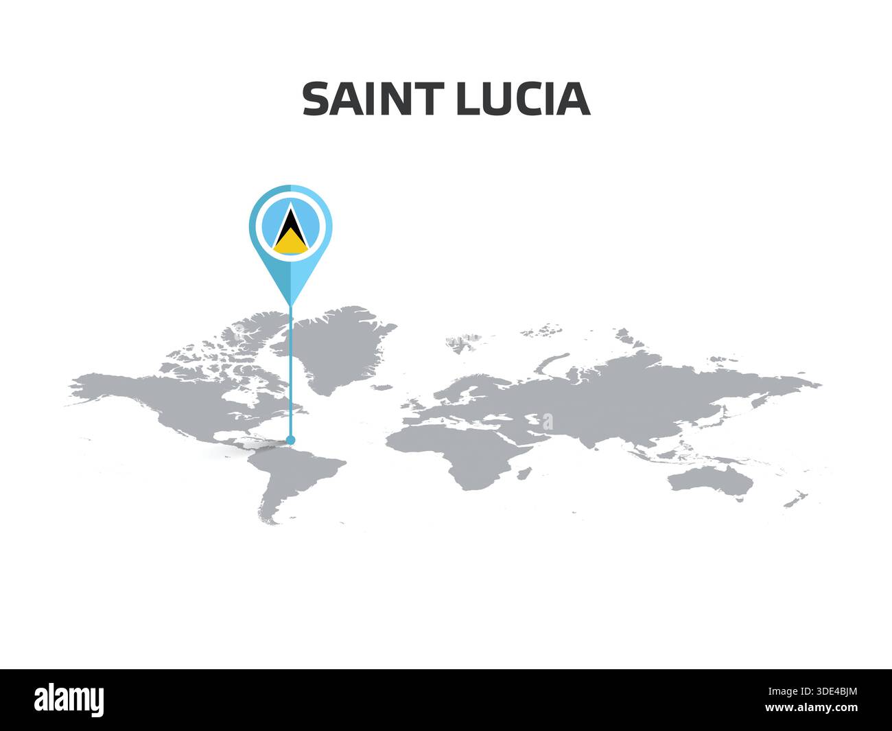 SAINT LUCIA Location Pin on World Map with Flag in Pin's Body Stock ...