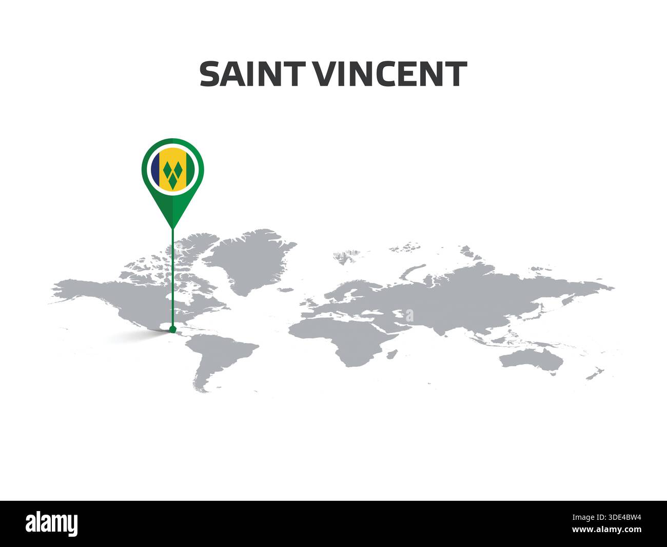 Saint Vincent and The Grenadines Location Pin on World Map with Flag in ...