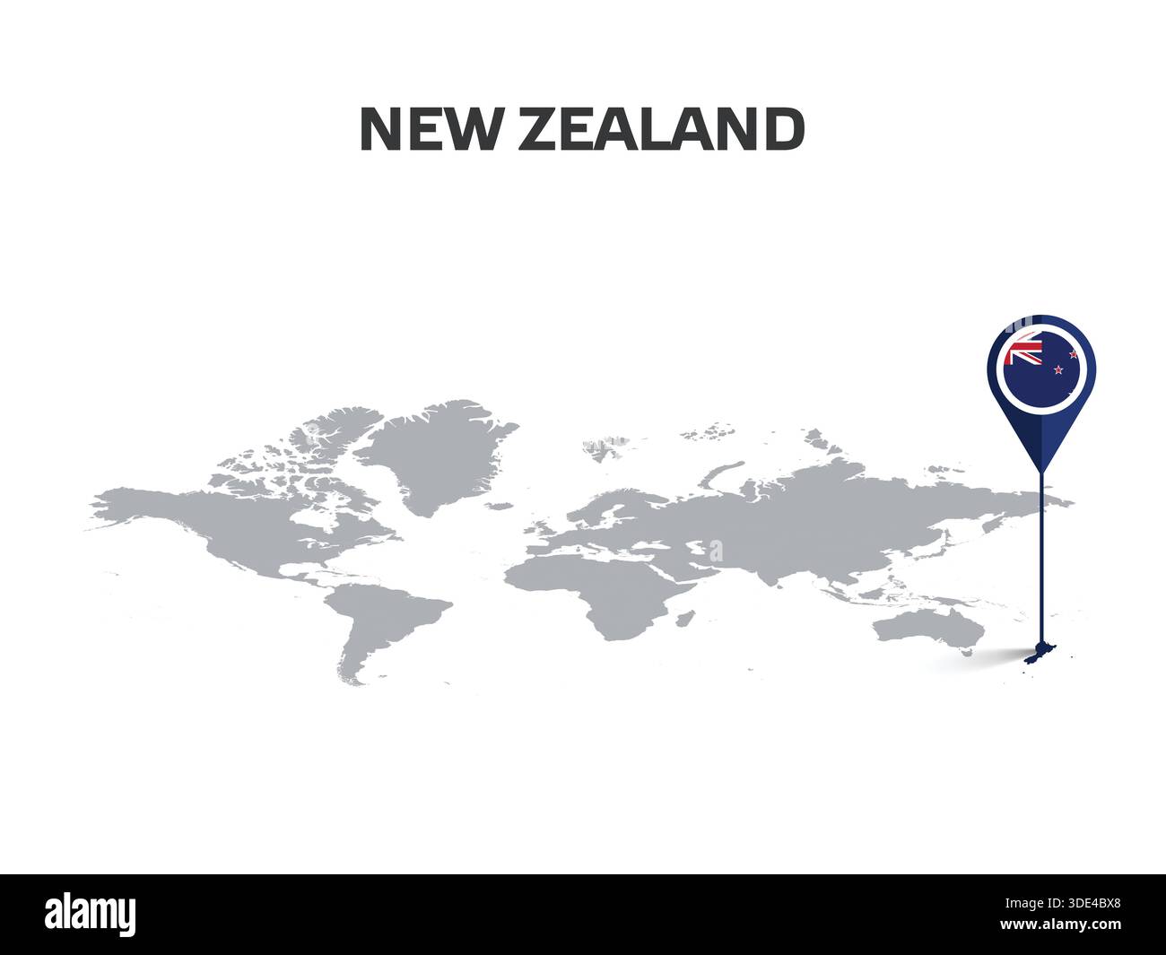 NEW ZEALAND Location Pin on World Map with Flag in Pin's Body Stock ...