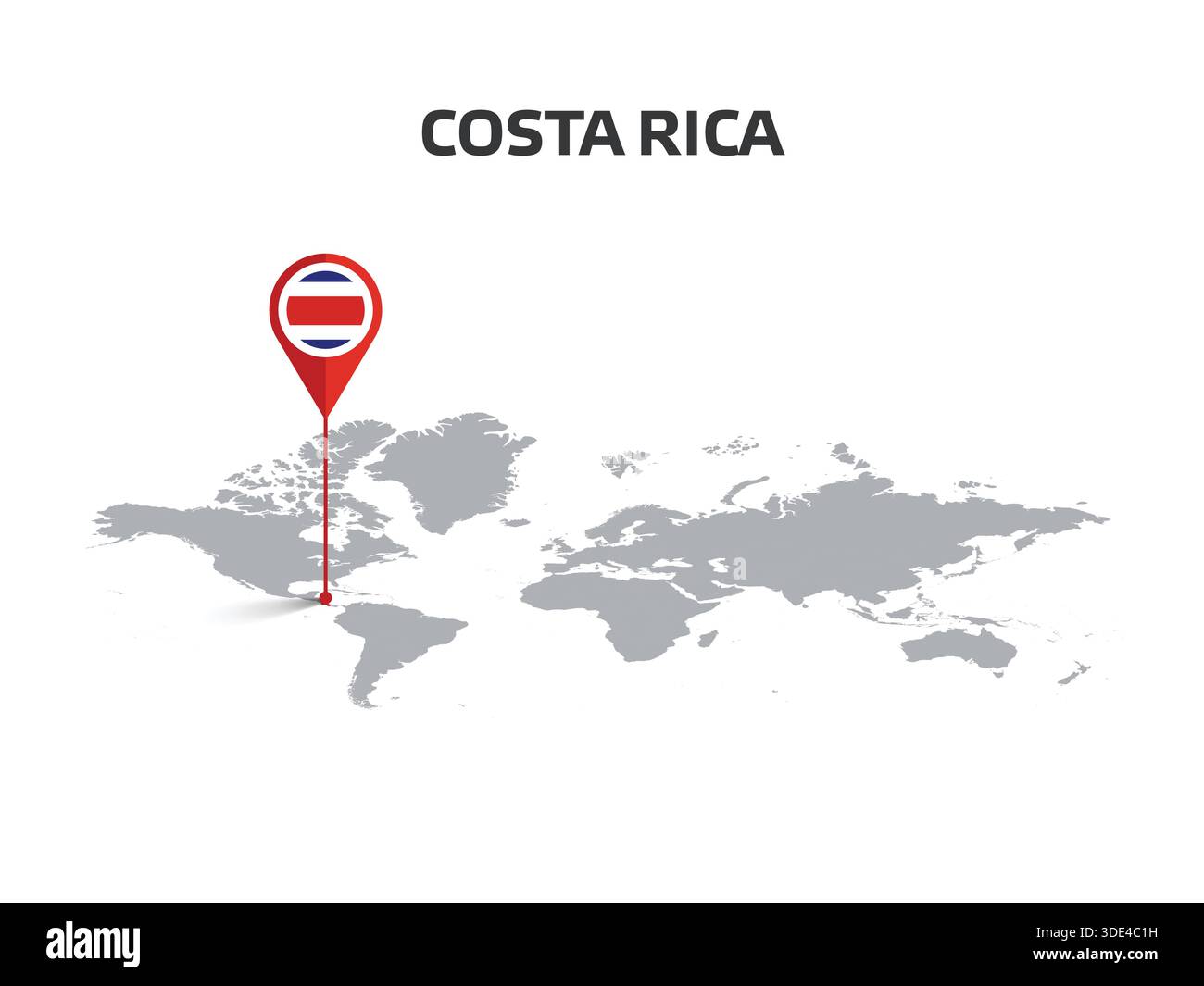 COSTA RICA Location Pin on World Map with Flag in Pin's Body Stock ...