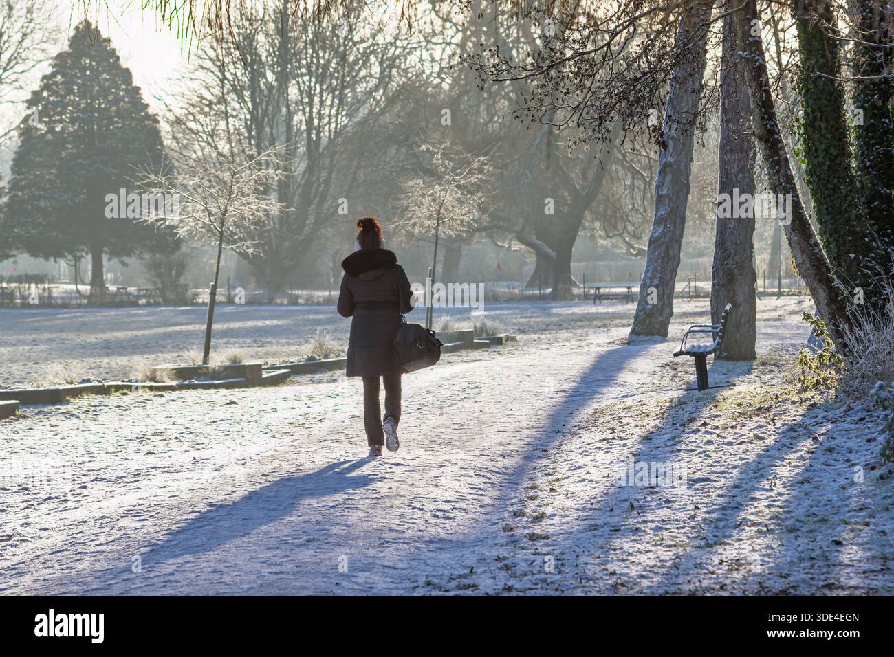 Chippenham, Wiltshire, UK. 5th Jan, 2026. A woman is pictured walking ...