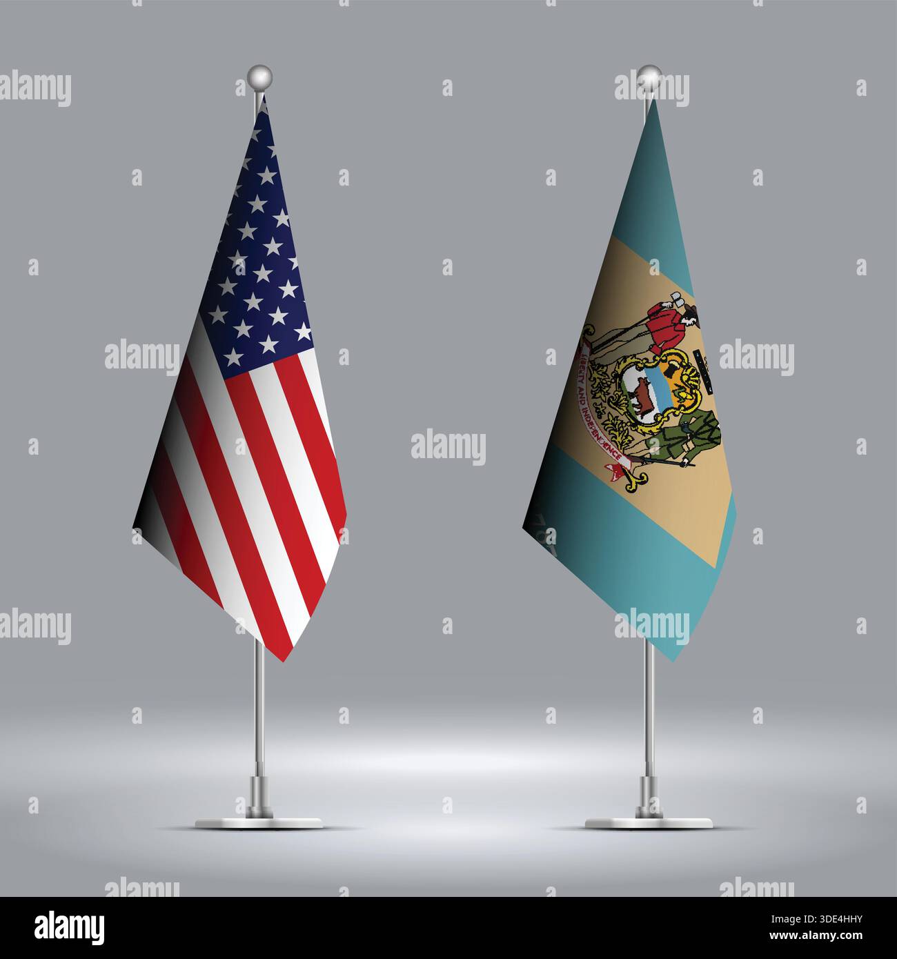 Two Standing Flags Representing USA and Delaware State with Flags on ...
