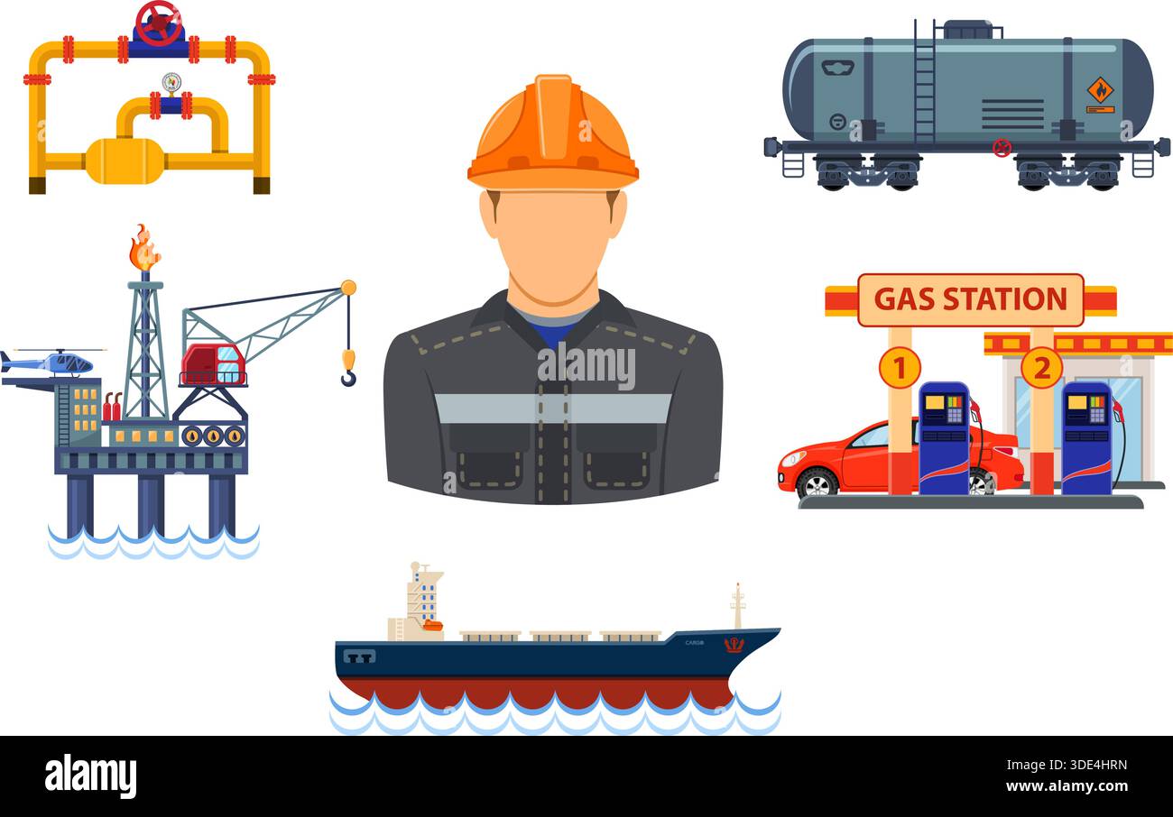 Oil industry Concept with Flat Icons extraction production and ...