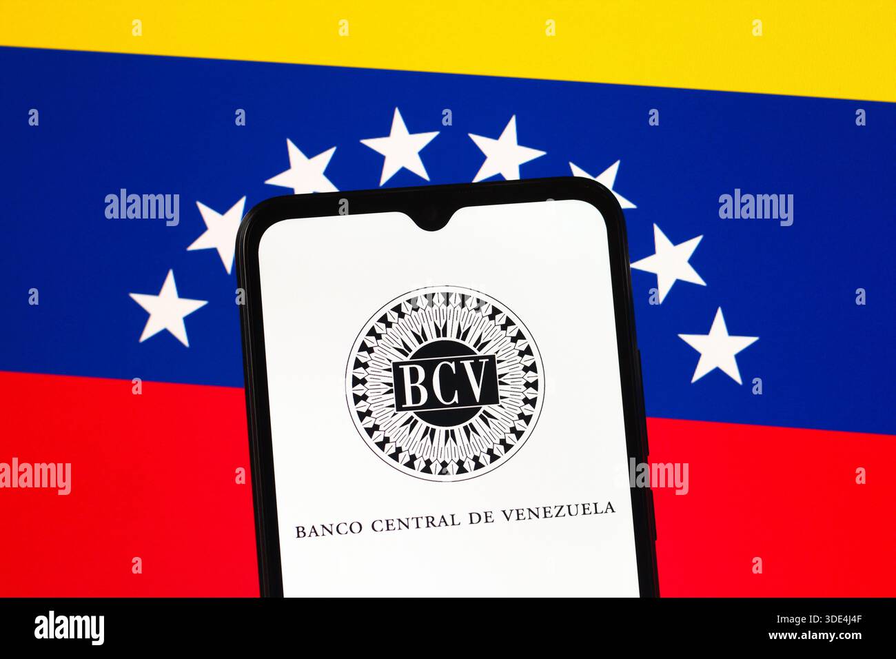 In this photo illustration, the Banco Central de Venezuela (BCV) logo ...