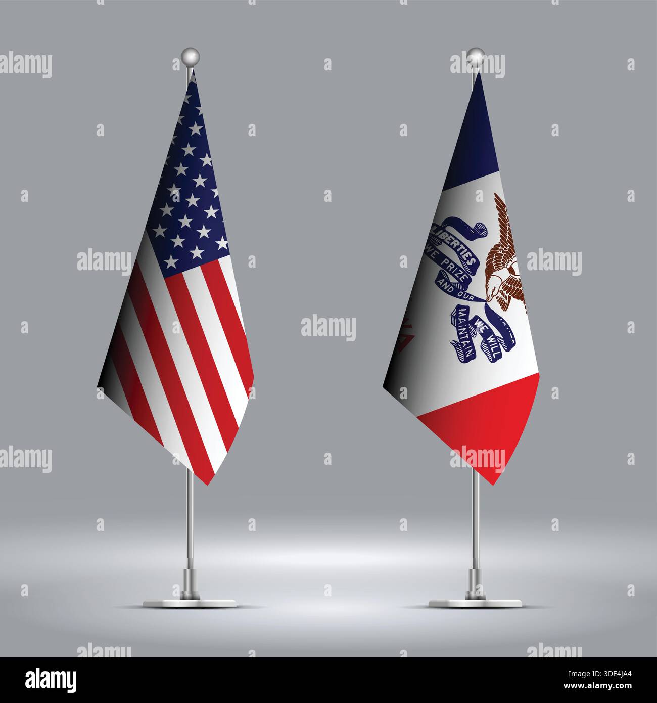 Two Standing Flags Representing USA and Iowa State with Flags on Bodies ...