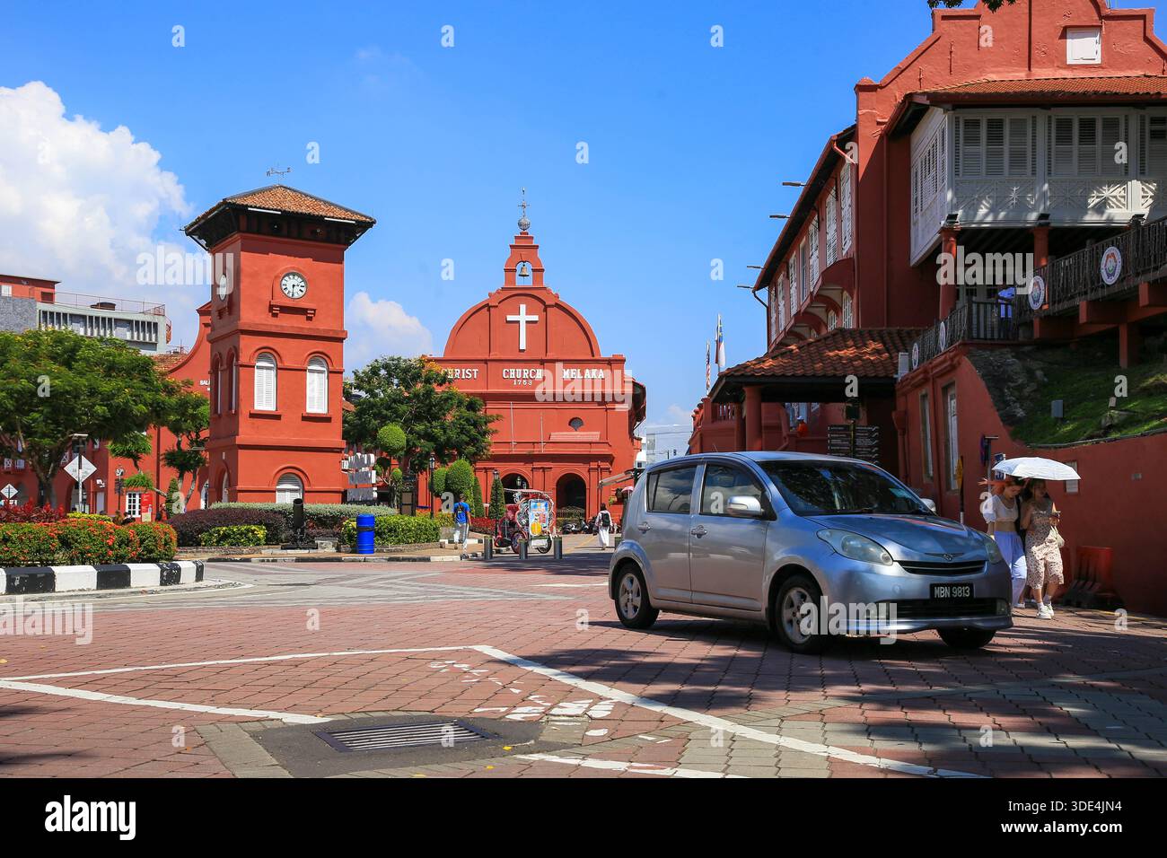 Dutch Square in Melaka, Malaysia, featuring Christ Church and red clock ...