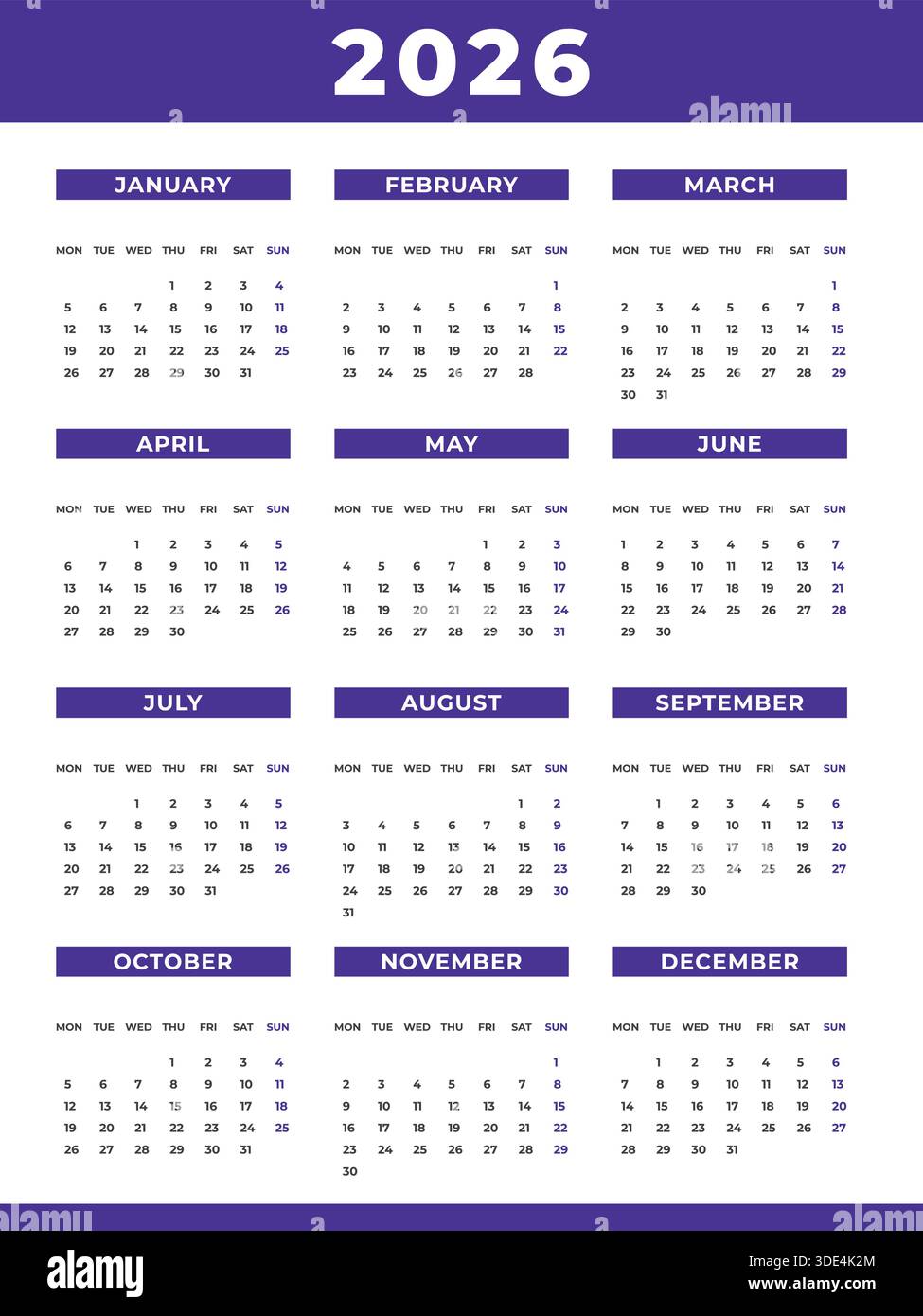 Calendar 2026 template dates hi-res stock photography and images - Alamy