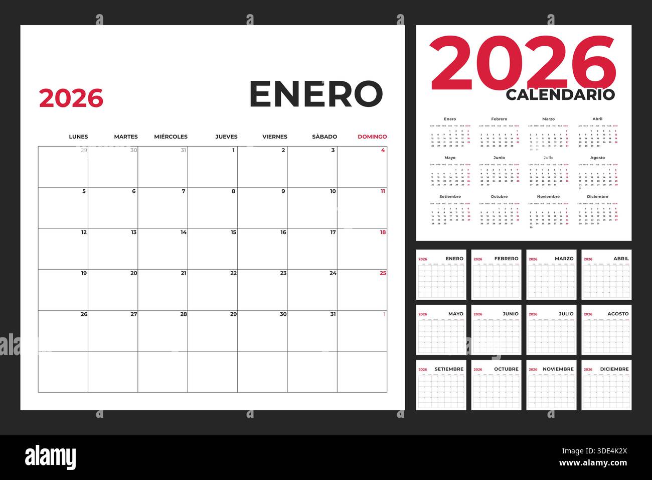 Spanish Calendar Template for 2026 Year with Monday Start Stock Vector ...