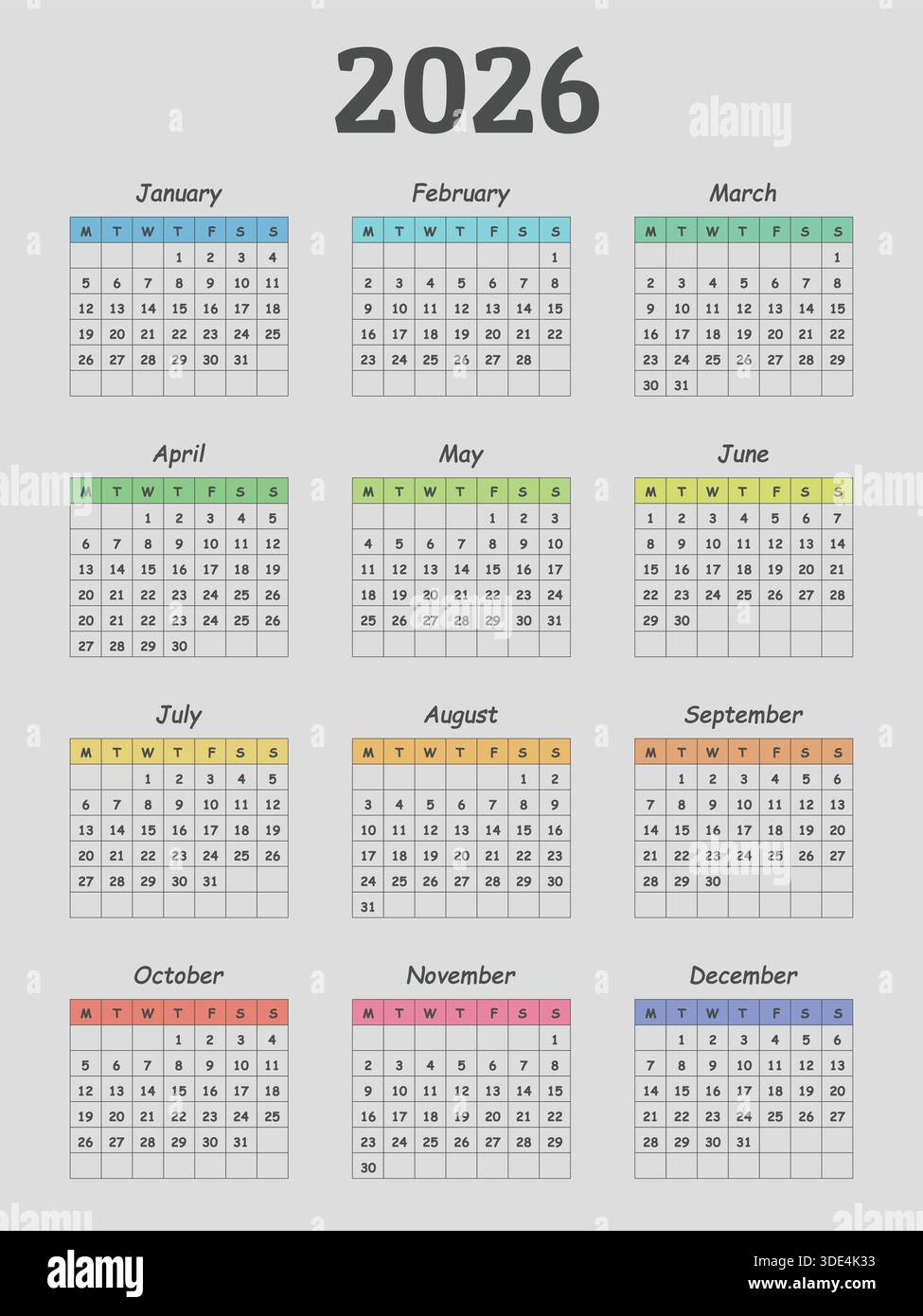 Calendar 2026 template dates hi-res stock photography and images - Alamy