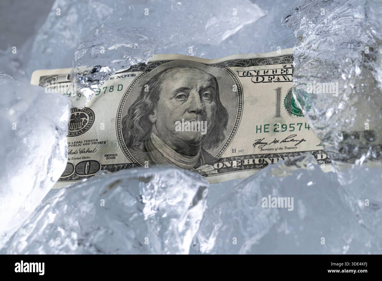 One Hundred Dollar Banknote Between Ice Blocks Stock Photo - Alamy